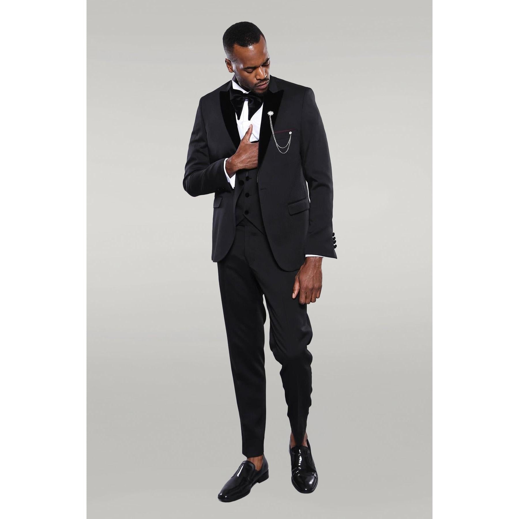 Fashion Men's 3 Pieces Flat Peak Lapel Tuxedos For Party (Blazer+vest+ ...
