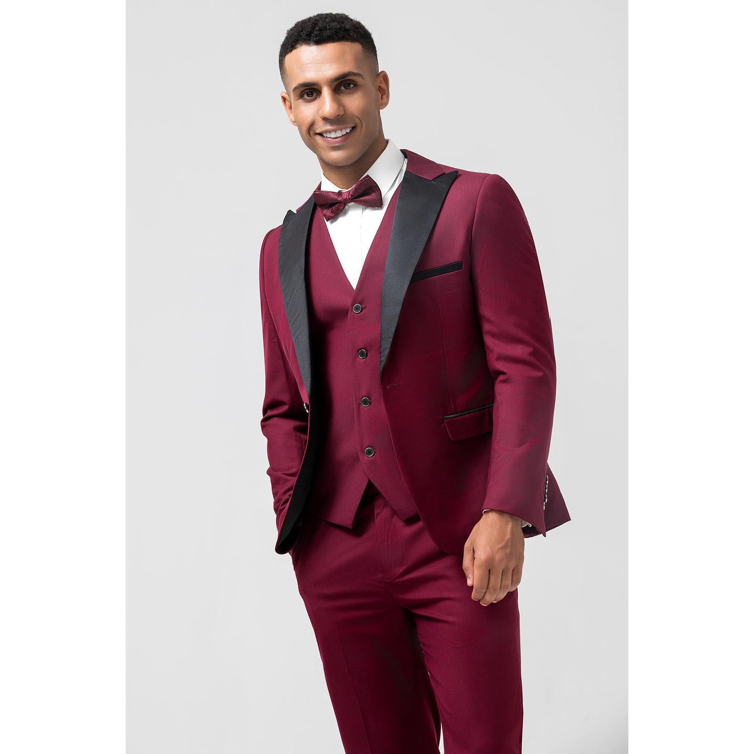 Fashion Men's 3 Pieces Flat Peak Lapel Tuxedos For Party (Blazer+vest+ ...