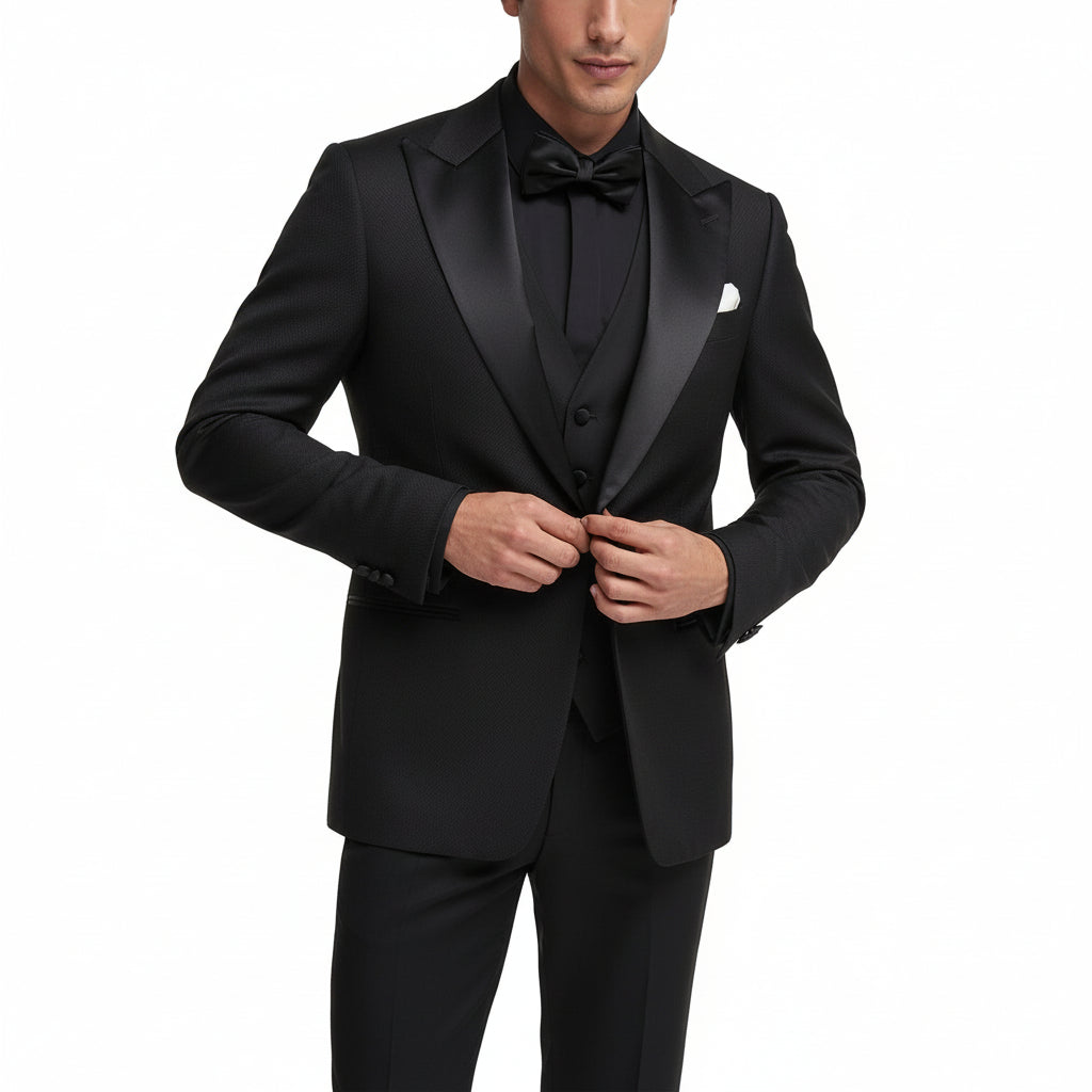 Fashion Men's 3 Pieces Flat Peak Lapel Tuxedos For Party (Blazer+vest+ ...