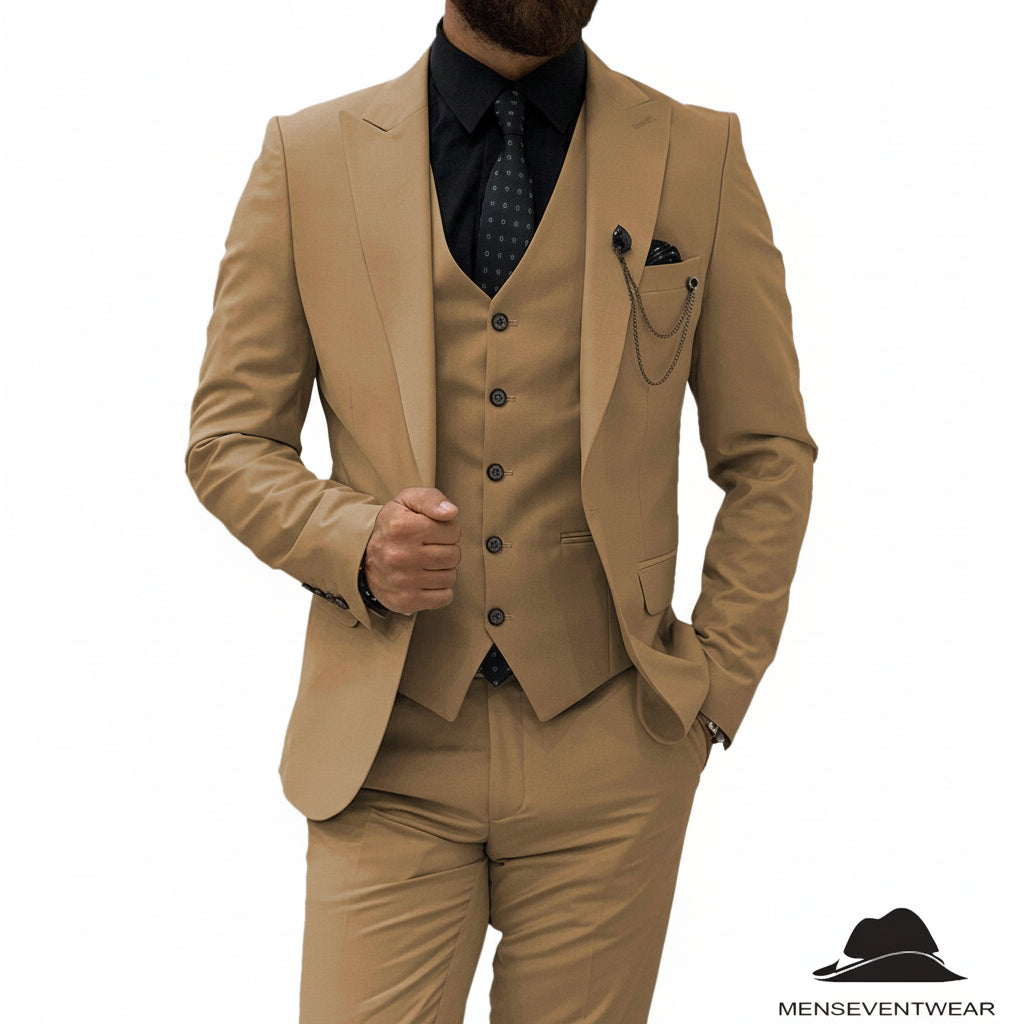 Formal Men's 3 Pieces Flat Slim Fit Peak Lapel Tuxedos For wedding (Bl ...