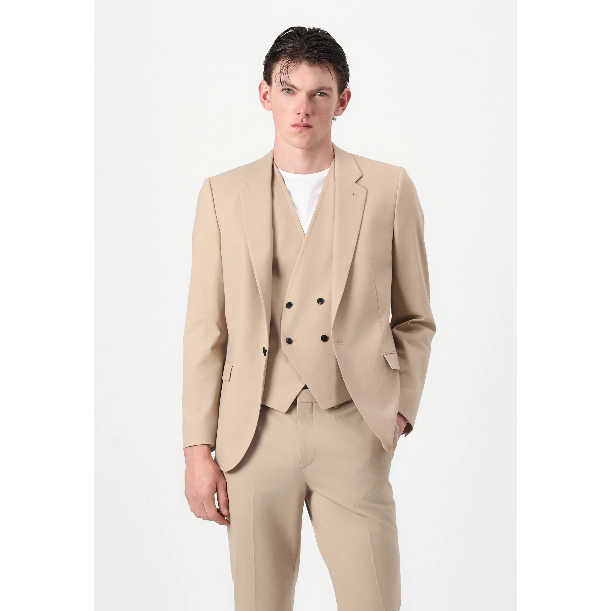 Formal Men's Suits Slim Fit 3 Pieces Peak Lapel Tuxedos (Blazer+Vest+ ...
