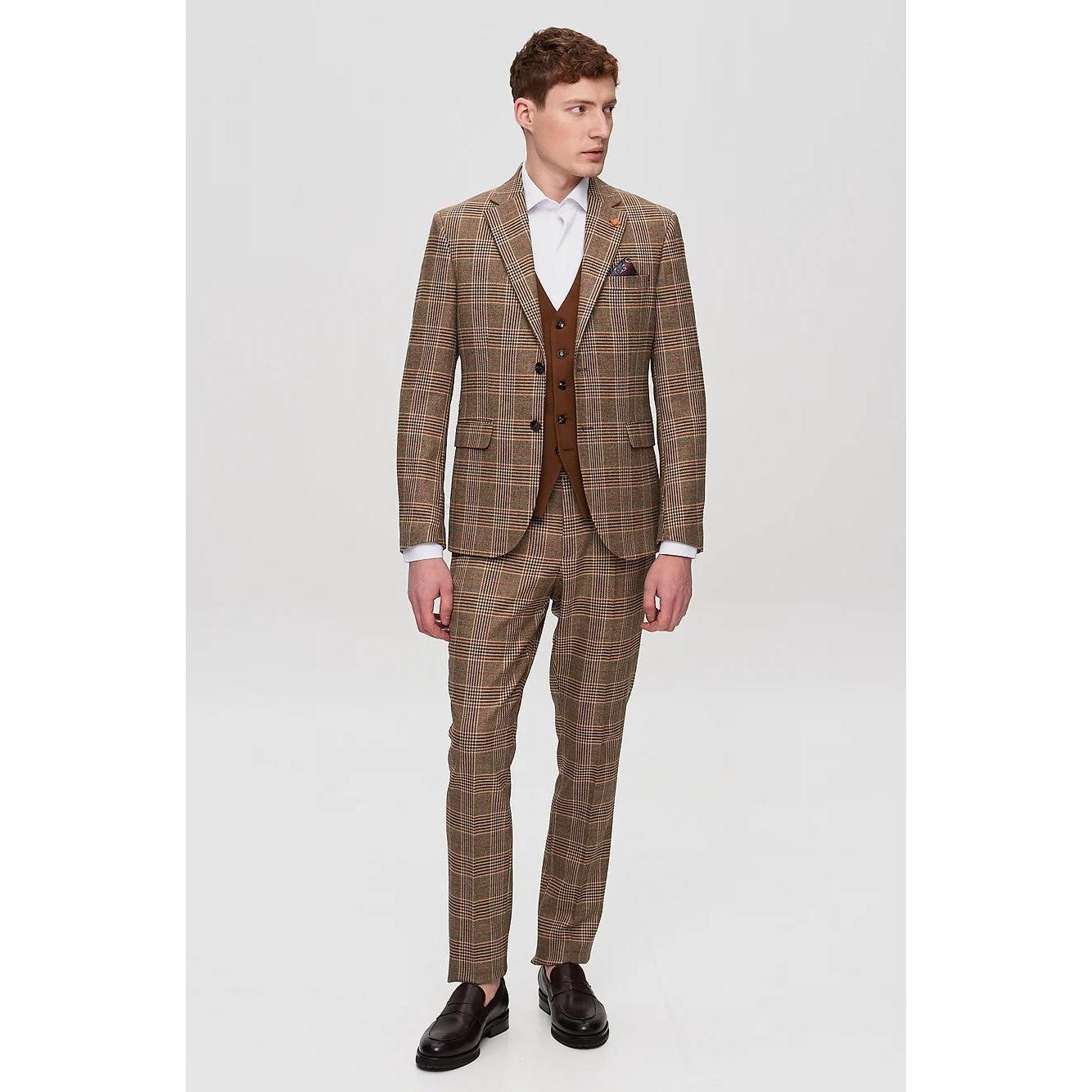 Men's 3 Pieces Formal Plaid Notch Lapel Suit (Blazer+Vest+Pants) – mens ...