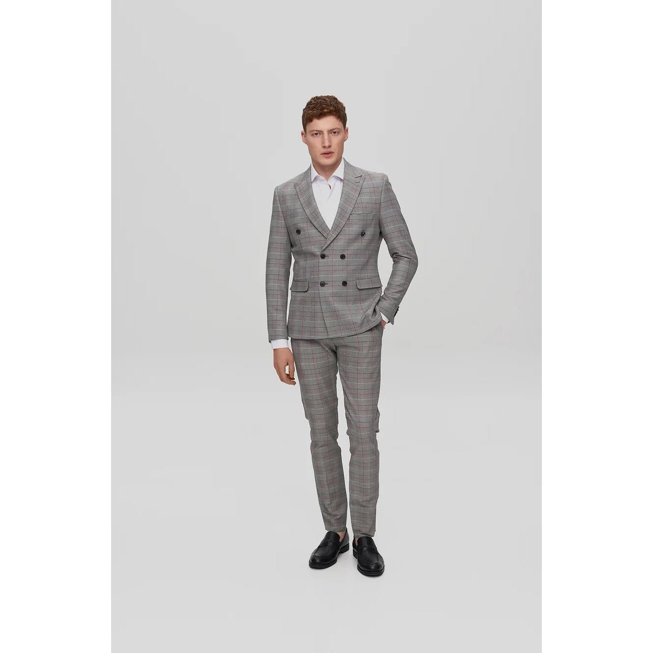 Men's 2 Pieces Formal Plaid Peak Lapel Double Breasted Suit (Blazer+Pa ...