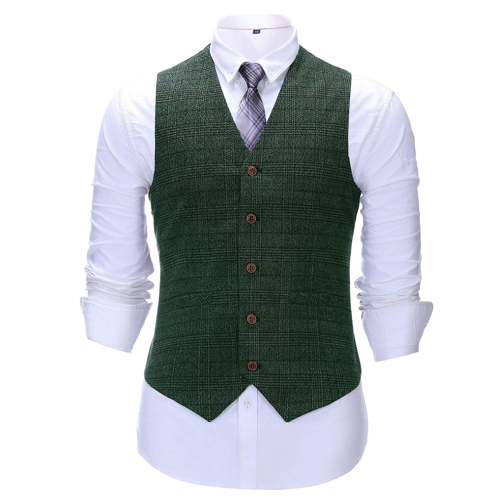Business Formal Men's Suit Vest Plaid V Neck Waistcoat - Menseventwear ...