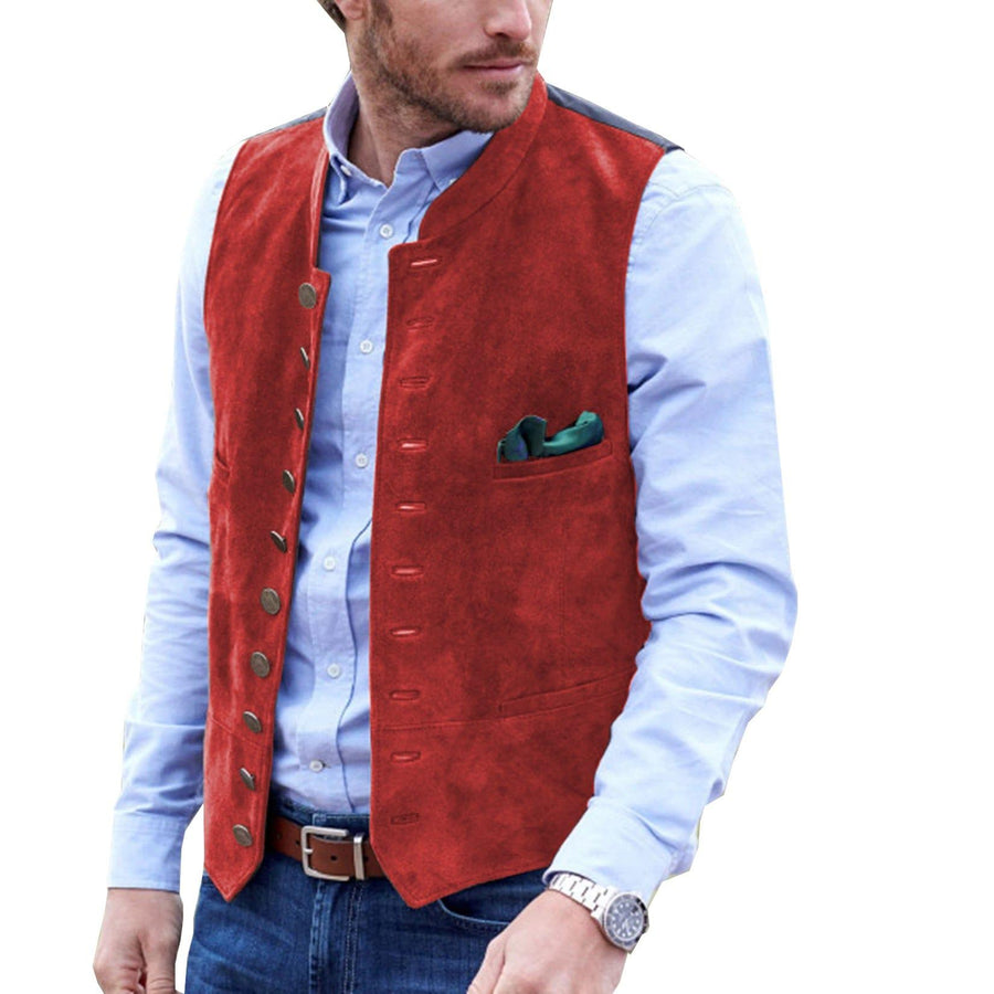 Casual Men's Classic Suede Stand Collar Waistcoat Denim Jacket ...
