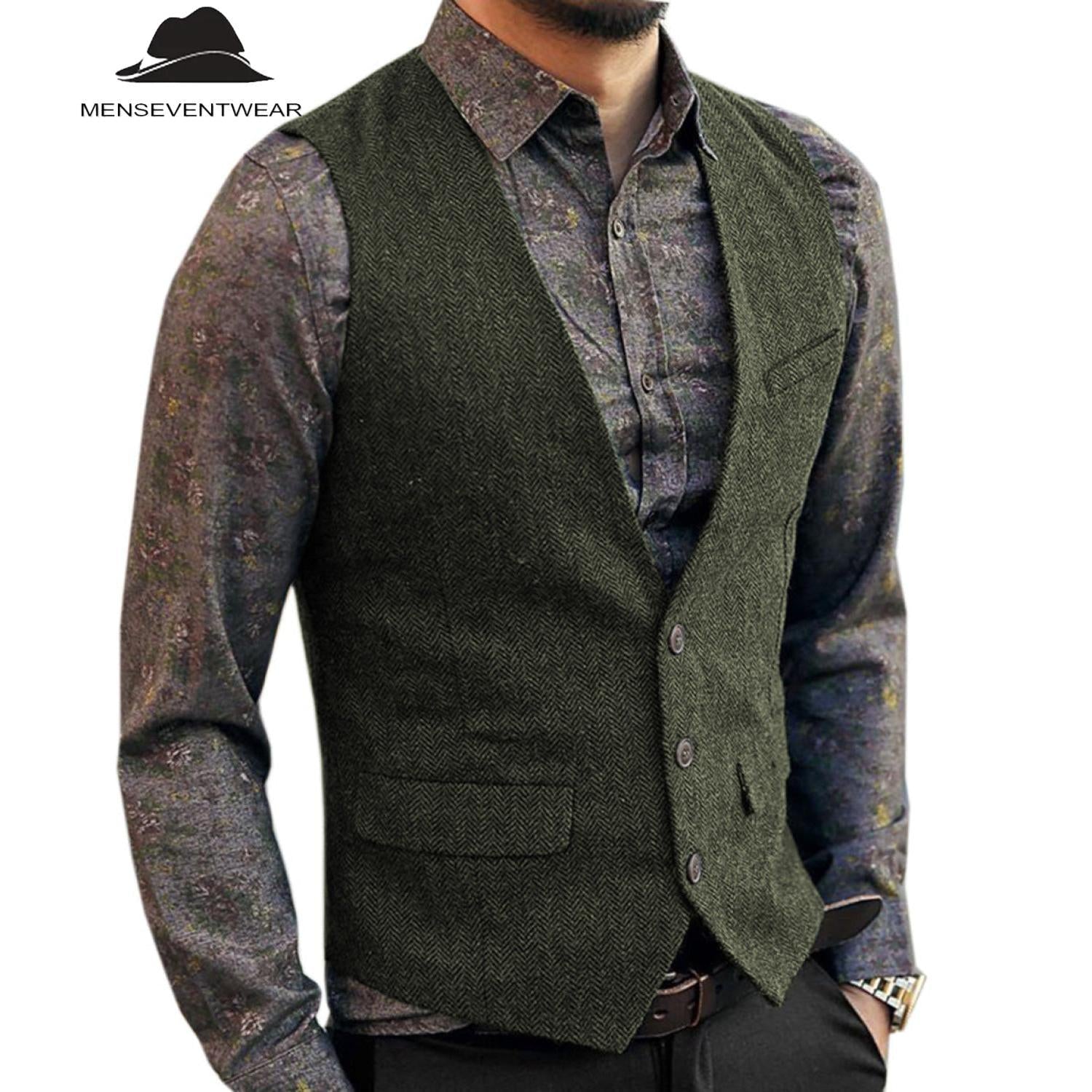 Casual Men's Slim Fit Herringbone V Neck Waistcoat - Menseventwear ...
