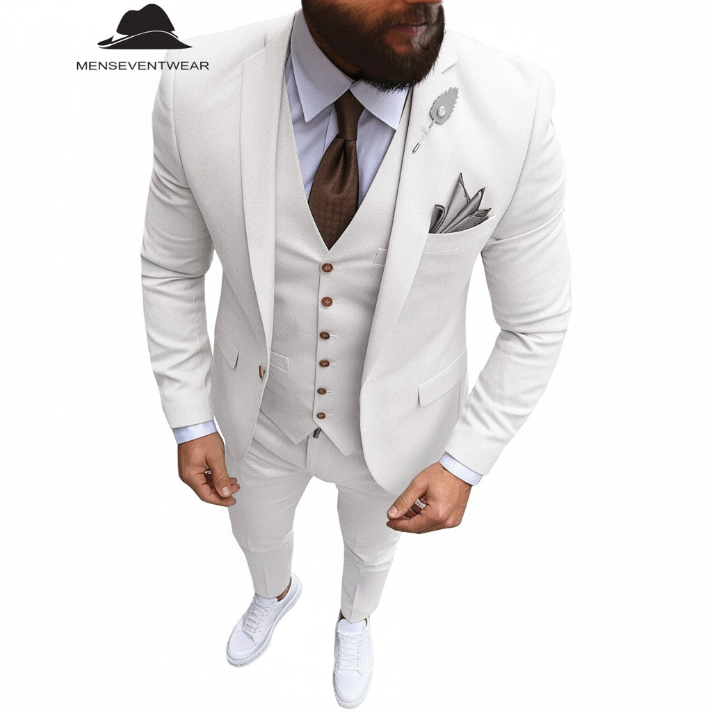 Fashion 3 Pieces Mens Suit Flat Notch Lapel Tuxedos (Blazer+vest+Pants ...