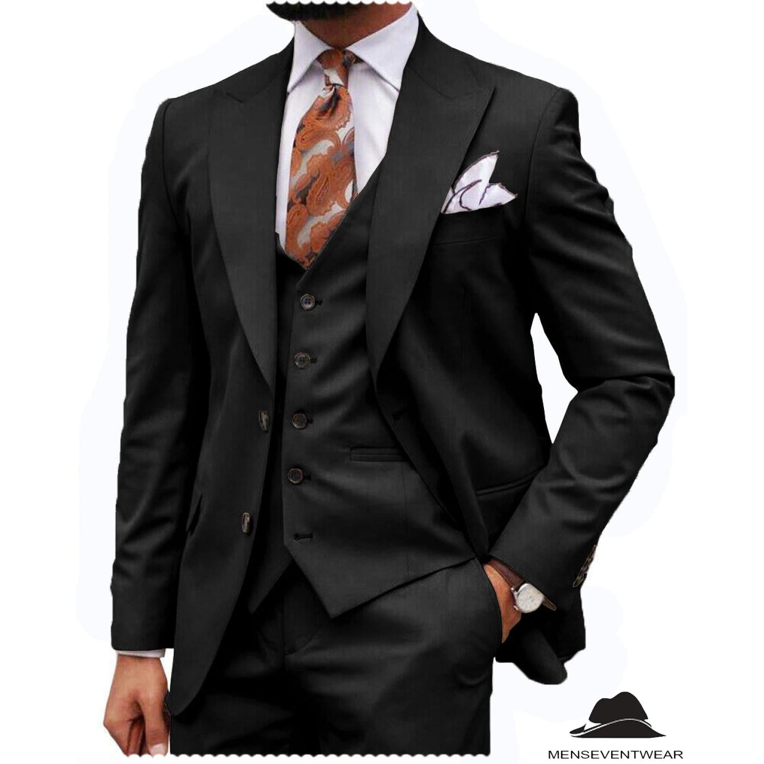 Menseventwear Formal Men's 3-Piece Regular Fit Peak Lapel Flat Men's S ...