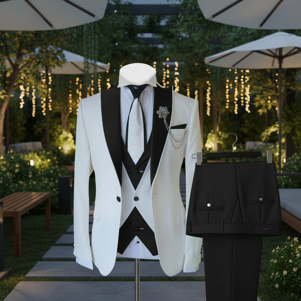 Formal Men's 3 Pieces Classic Flat Peak Lapel Tuxedos For Wedding ...