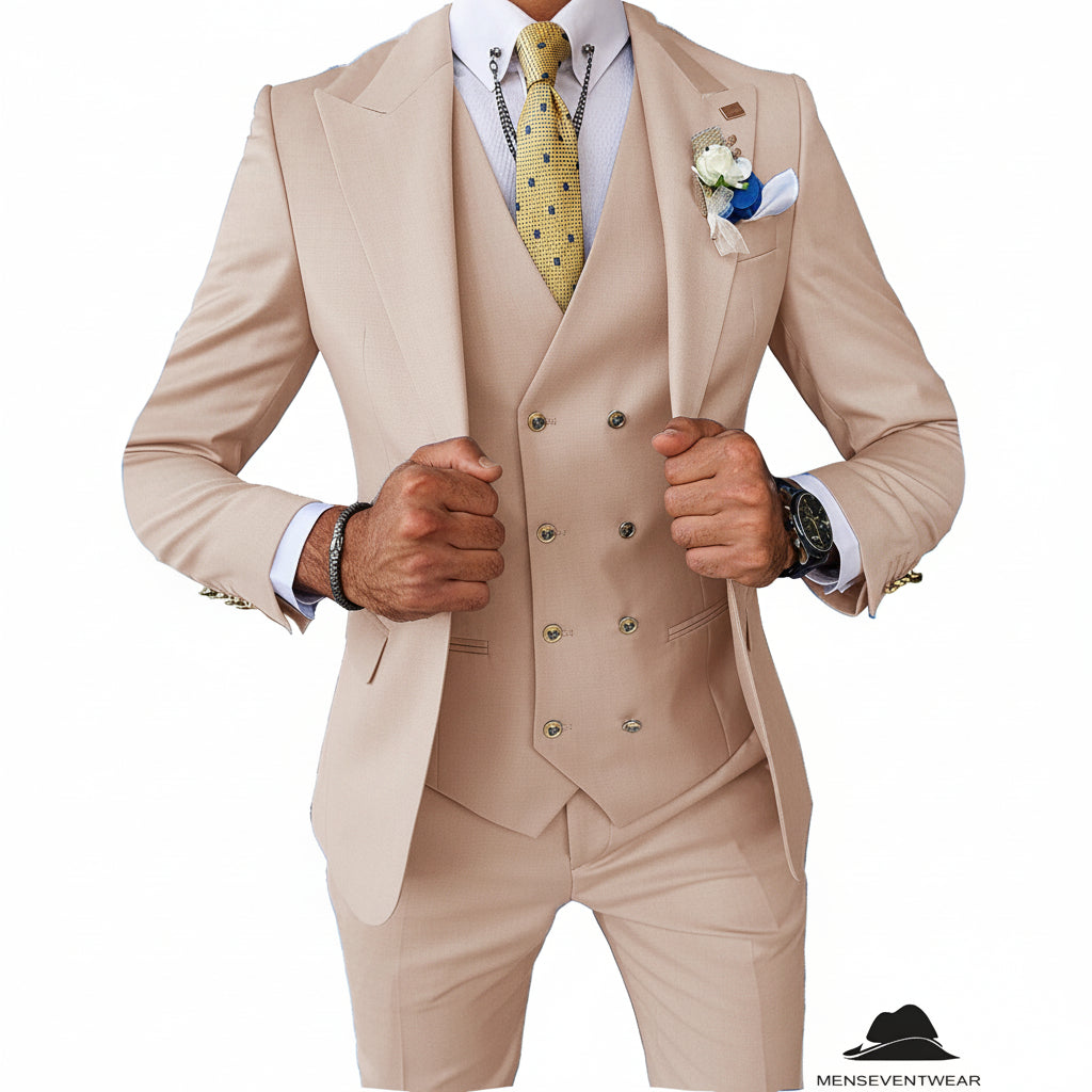 Formal Men's 3 Pieces Slim Fit Solid Color Peak Lapel Tuxedos For ...