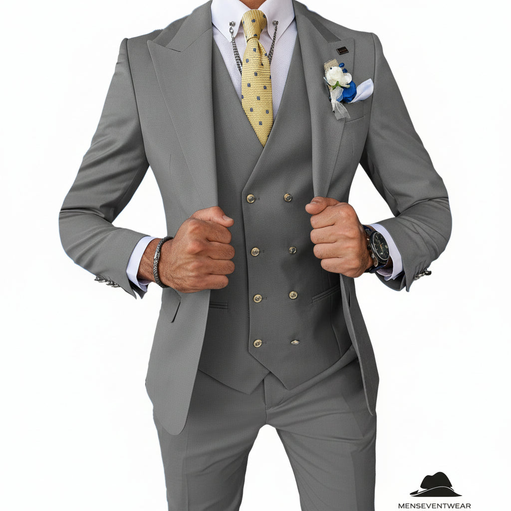 Formal Men's 3 Pieces Slim Fit Solid Color Peak Lapel Tuxedos For ...