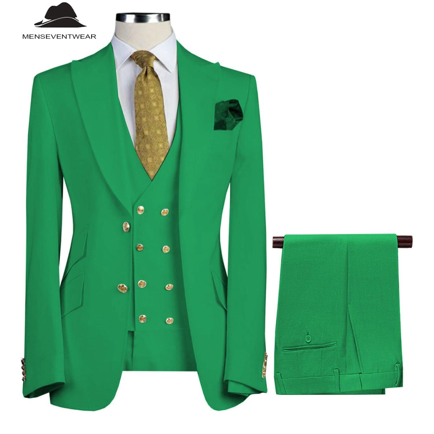 Formal Men's Suit 3 Piece Peak Lapel Solid Color Tuxedo Wedding (Blaze ...