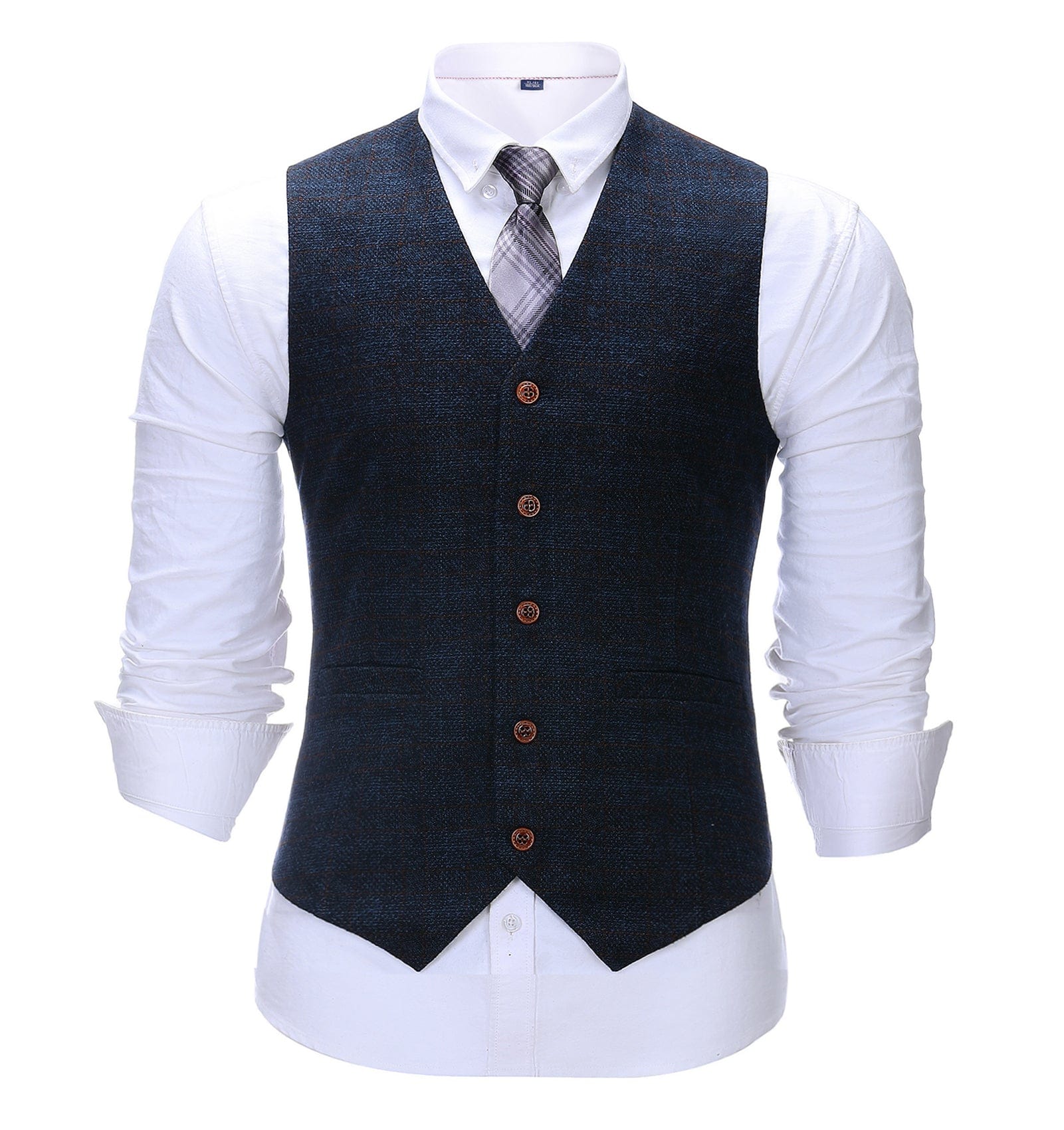 Formal Men's Suit Vest Navy Plaid V Neck Waistcoat - Menseventwear ...